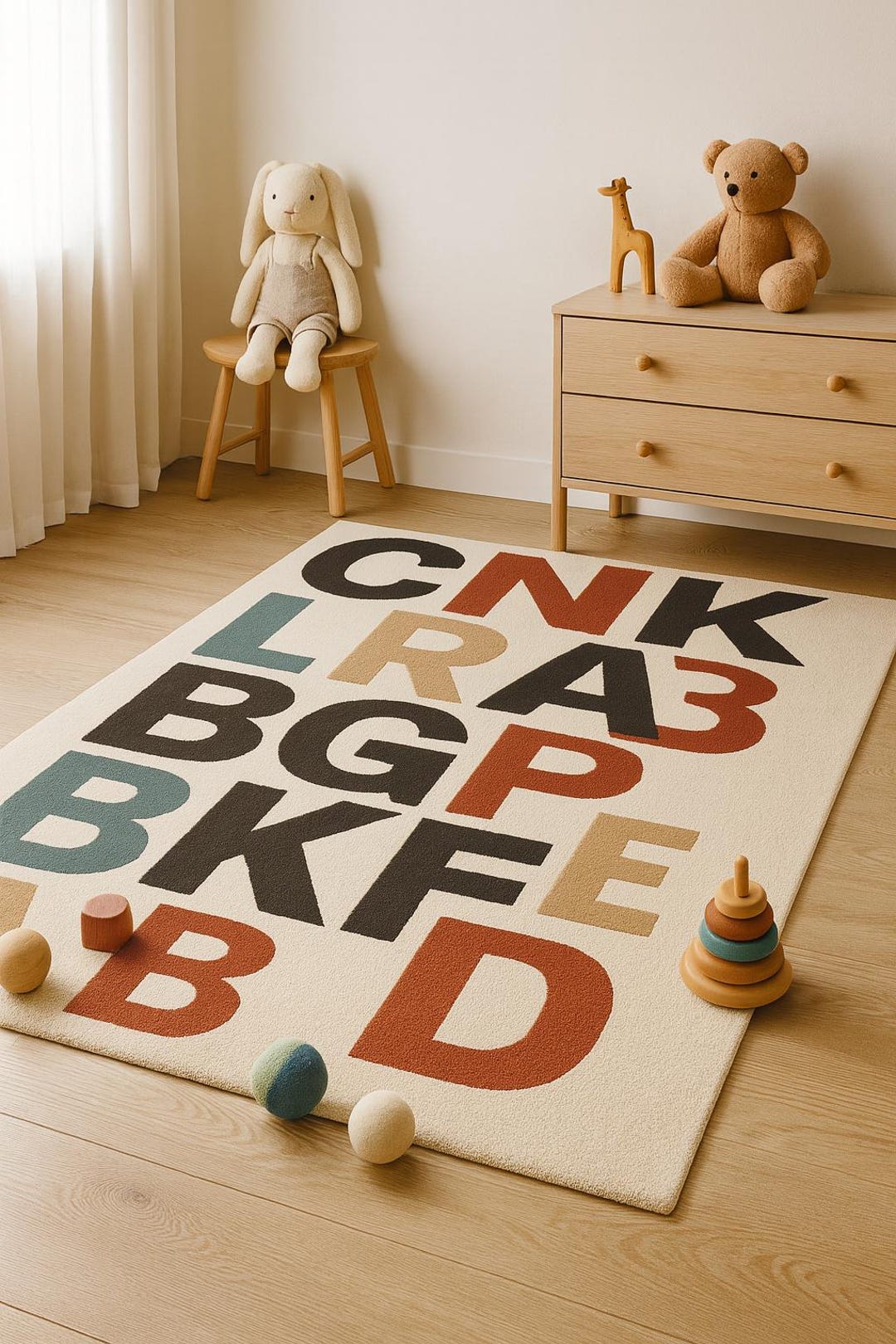 Alphabet Rug: Colorful Modern Letter Design, Kids Playroom Carpet (6x9 ...