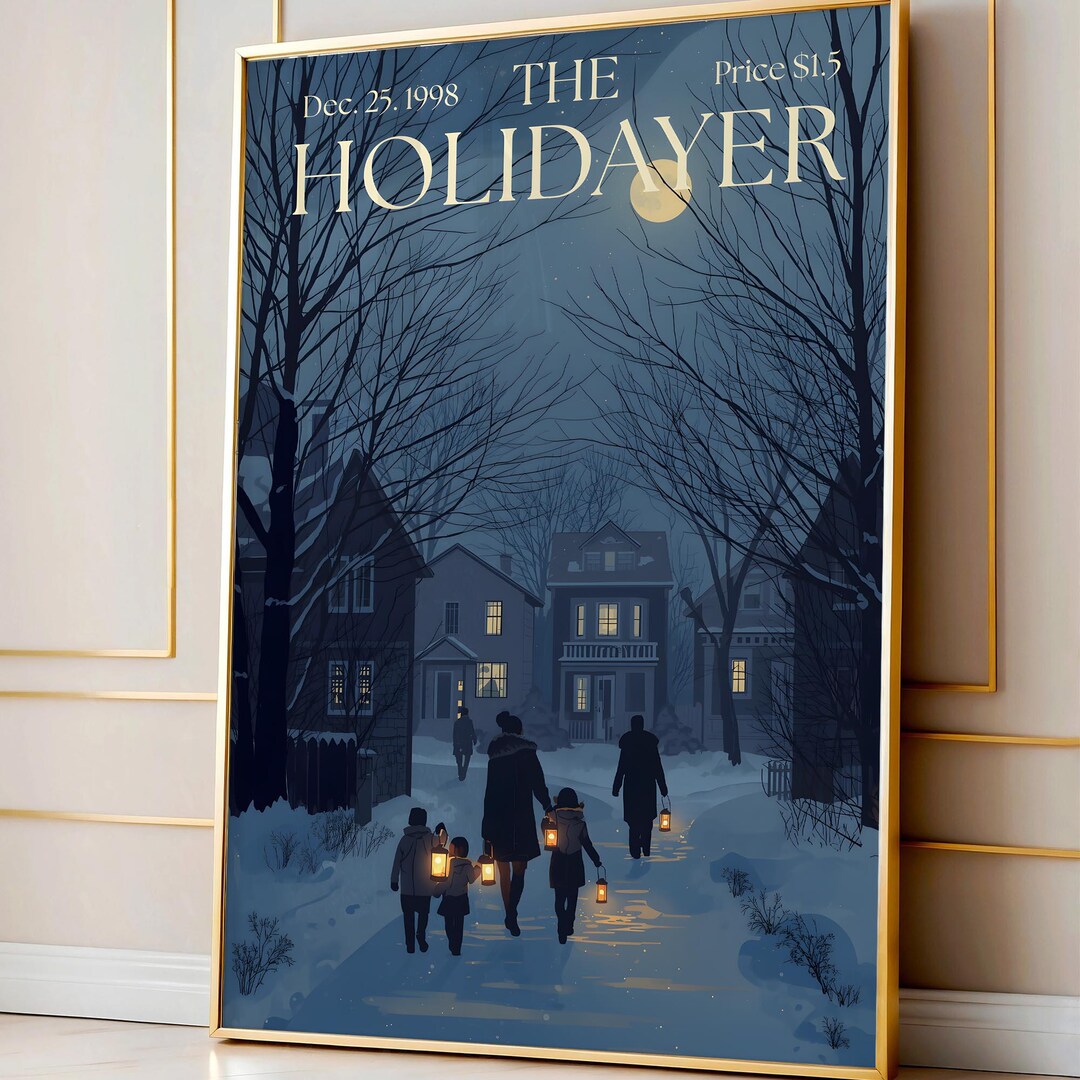 Vintage Holidayer Christmas Town Magazine Cover Poster, Snowy Winter ...