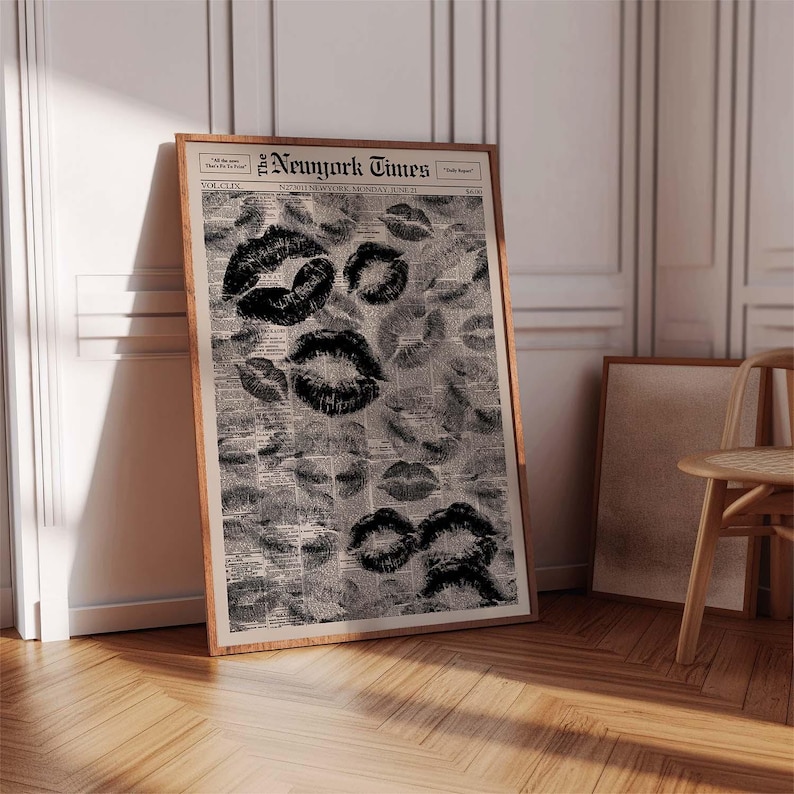 Vintage Lips Signature Newspaper Poster, Vintage Newspaper Print, Funky ...