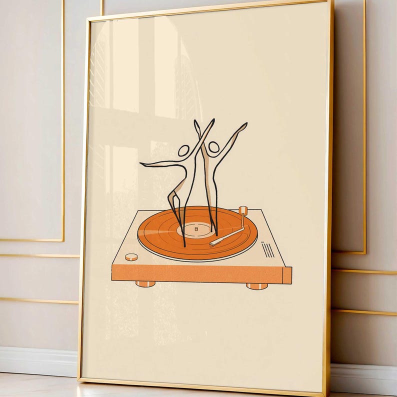Dancing Couple Wall Art Print, Retro Record Player Poster, Modern Music ...