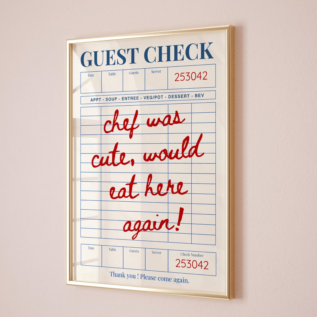 Chef Was Cute Would Eat Here Again Guest Check Print, Trendy Kitchen ...