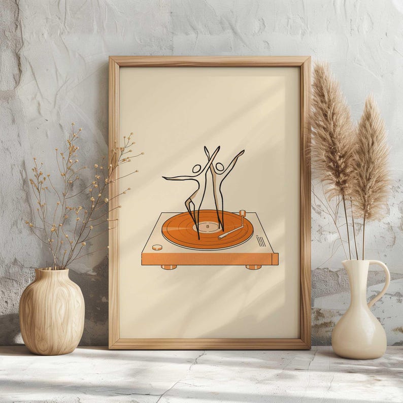 Dancing Couple Wall Art Print, Retro Record Player Poster, Modern Music ...