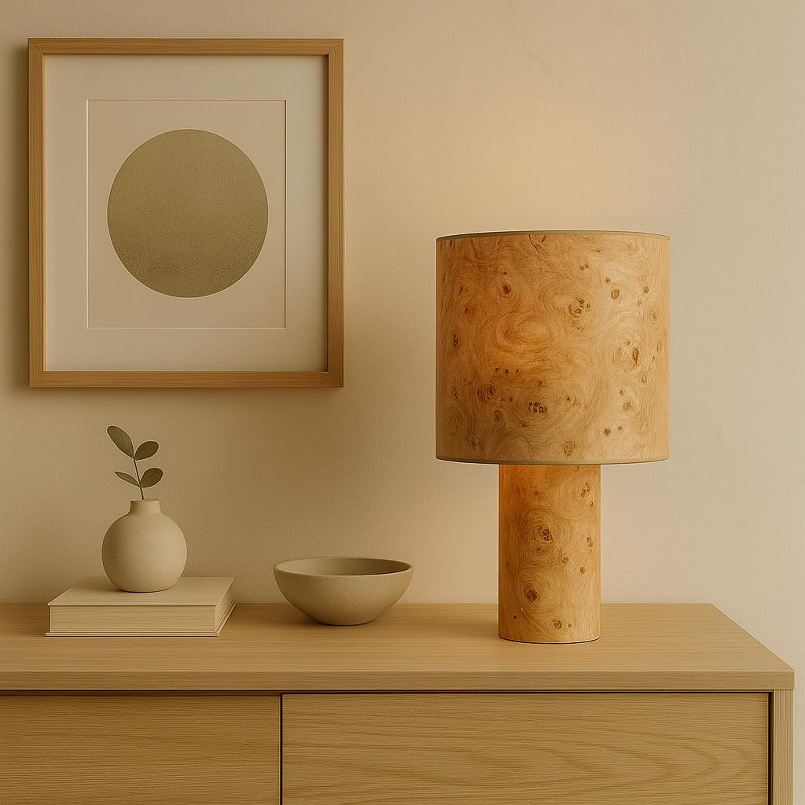 Burl Poplar Table Lamp – Organic Wood Nightstand Lamp – Handmade Wooden ...
