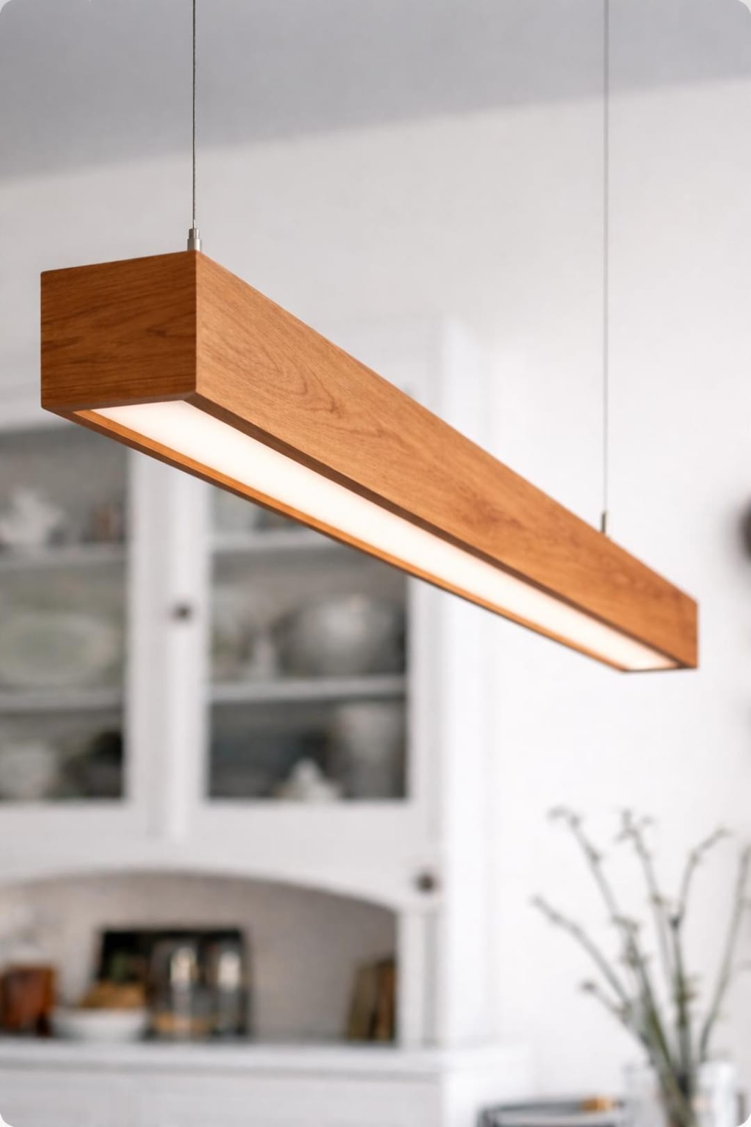 Holz Pendelleuchte Kirsche 100 Cm | Lineare Hängelampe Aus Massivholz ...
