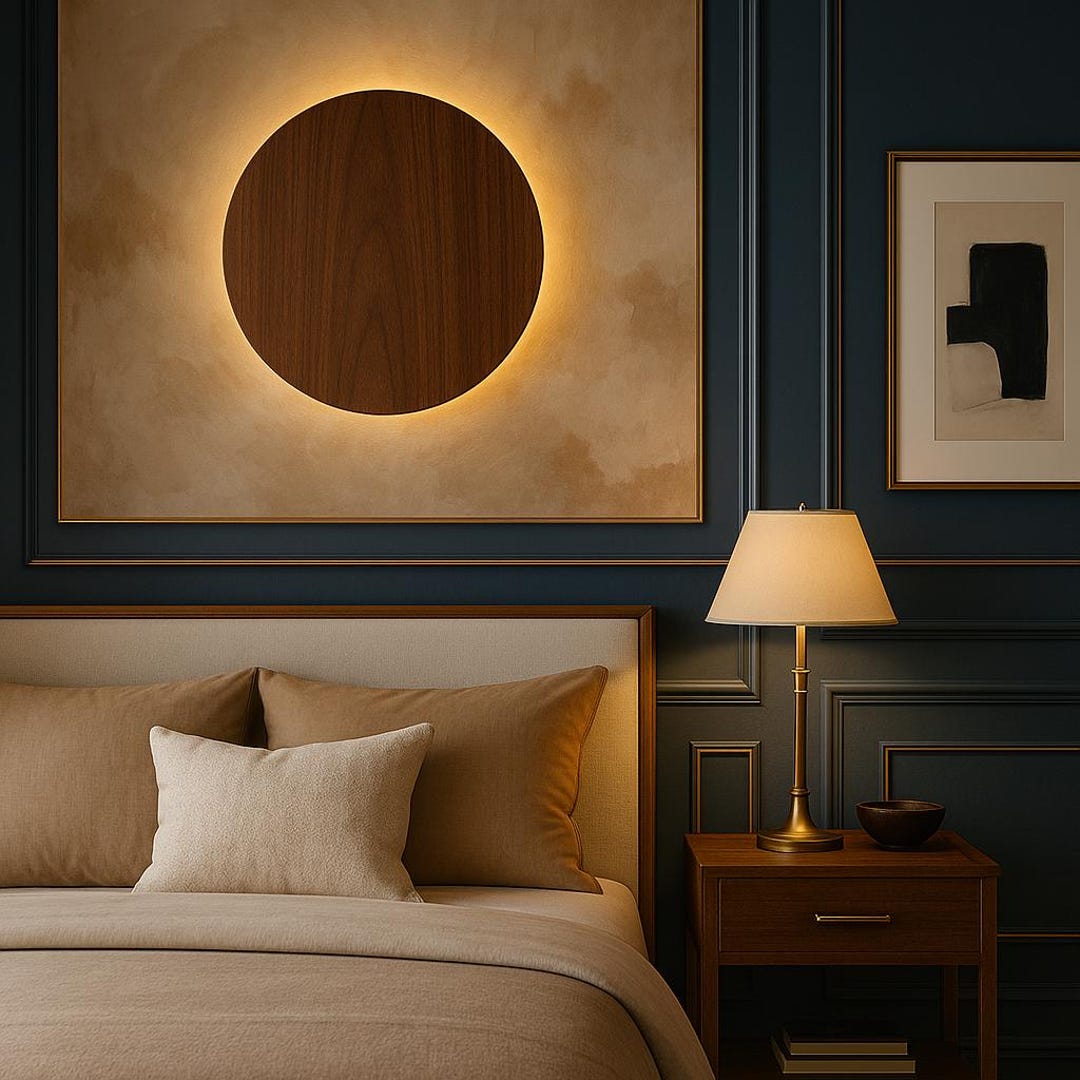Burl Poplar Wood Wall Light: Round LED Sconce - Japandi Lighting - Etsy