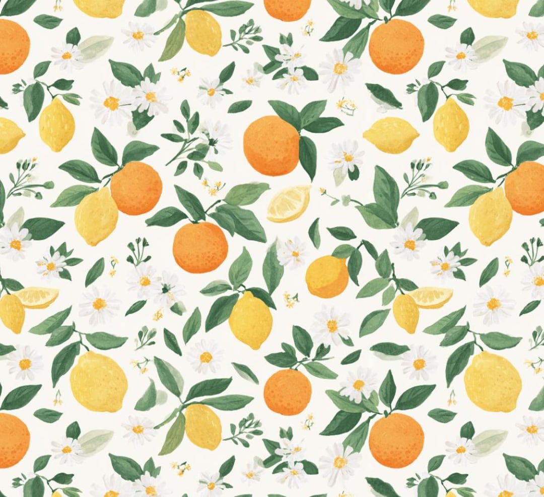 Watercolor Fruit Pattern Cotton Fabric, 100% Cotton Fabric, Sold by ...
