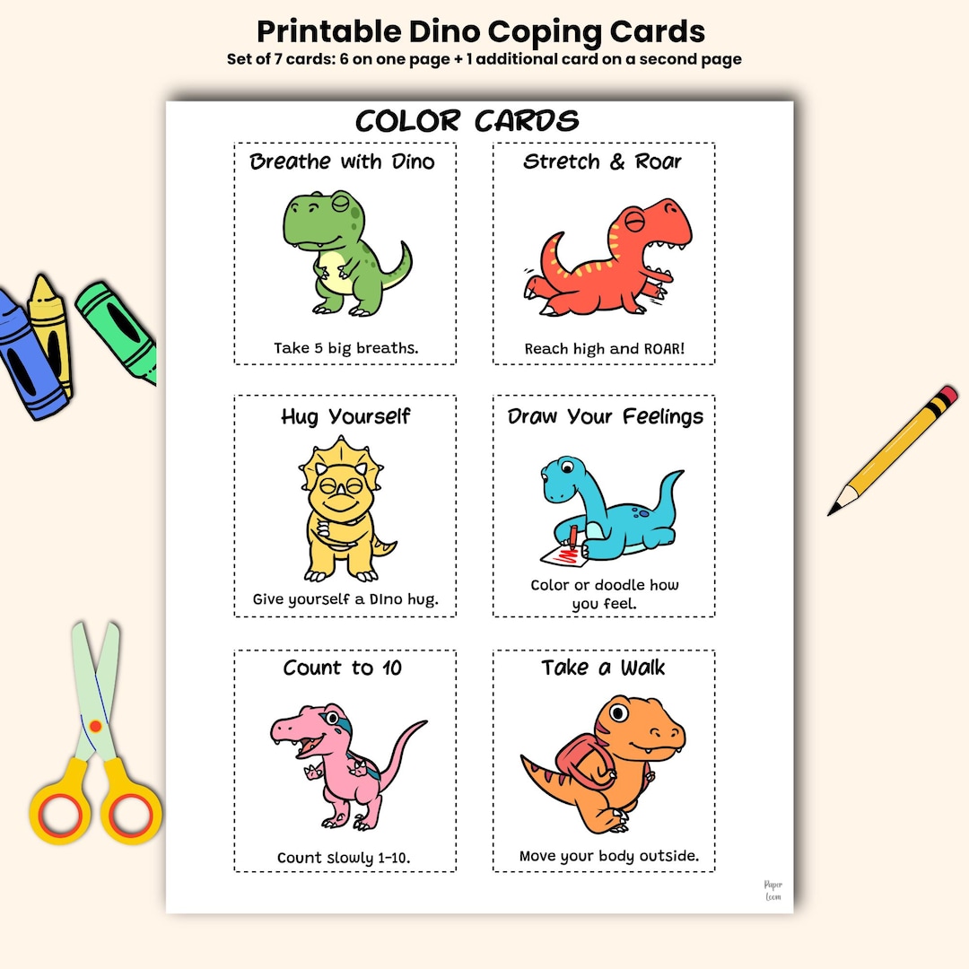 Dino Emotion Cards – Printable Emotional Support Tool for Kids (7 ...