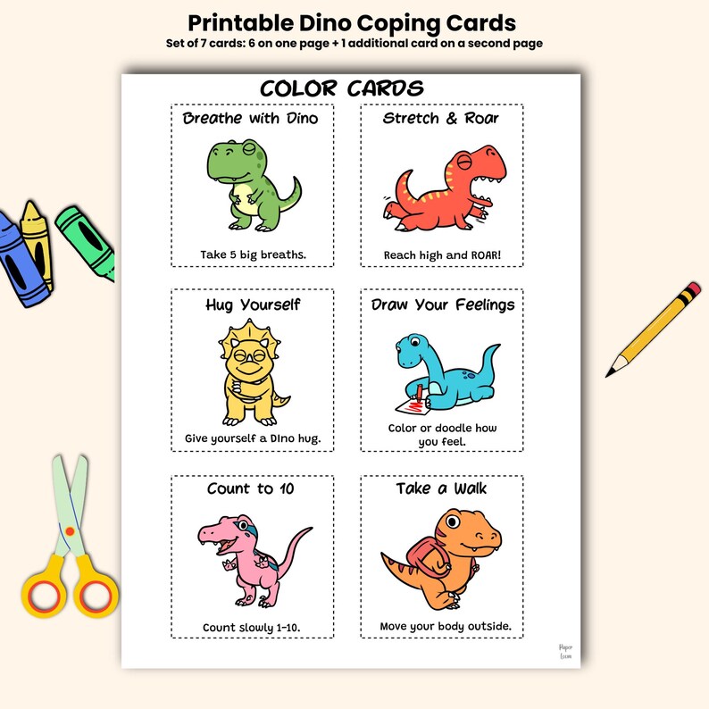 Dino Emotion Cards – Printable Emotional Support Tool for Kids (7 ...