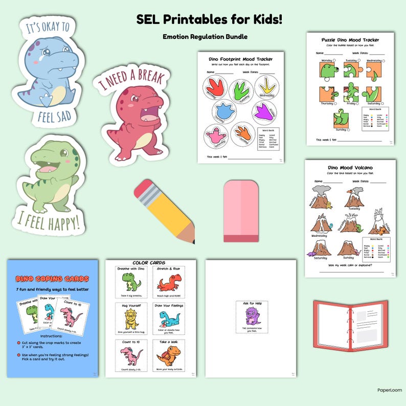Printable Dinosaur Coping Toolkit for Kids • Emotional Regulation ...