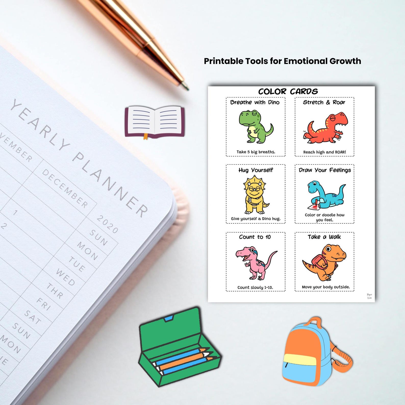 Dino Emotion Cards – Printable Emotional Support Tool for Kids (7 ...