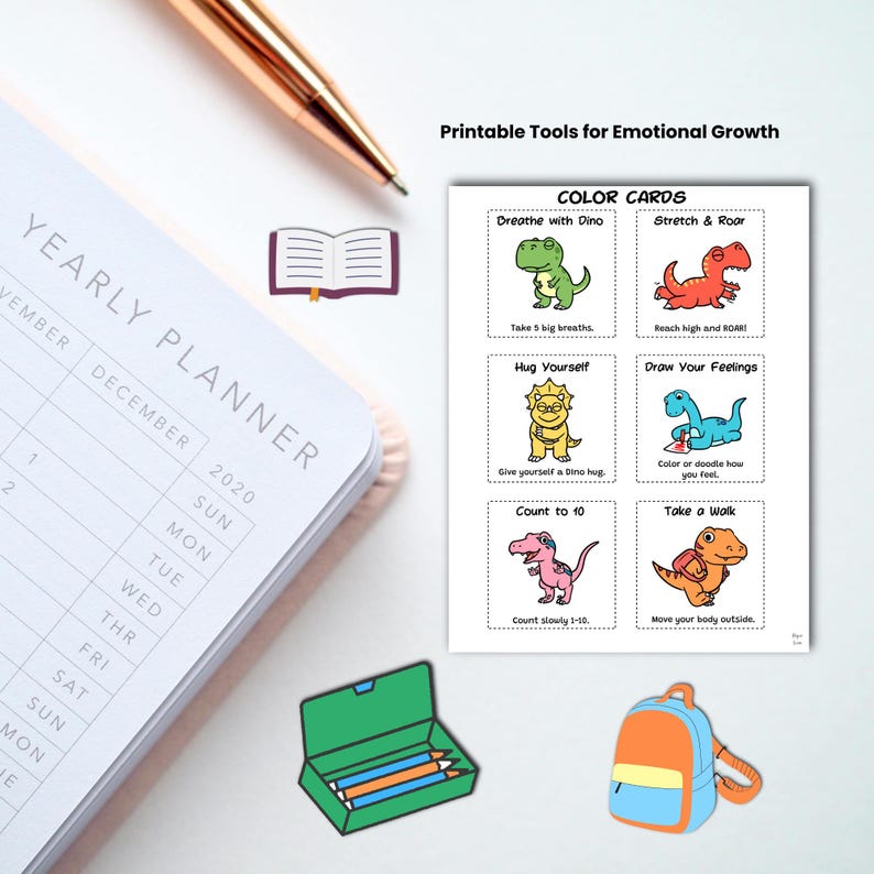 Dino Emotion Cards – Printable Emotional Support Tool for Kids (7 ...