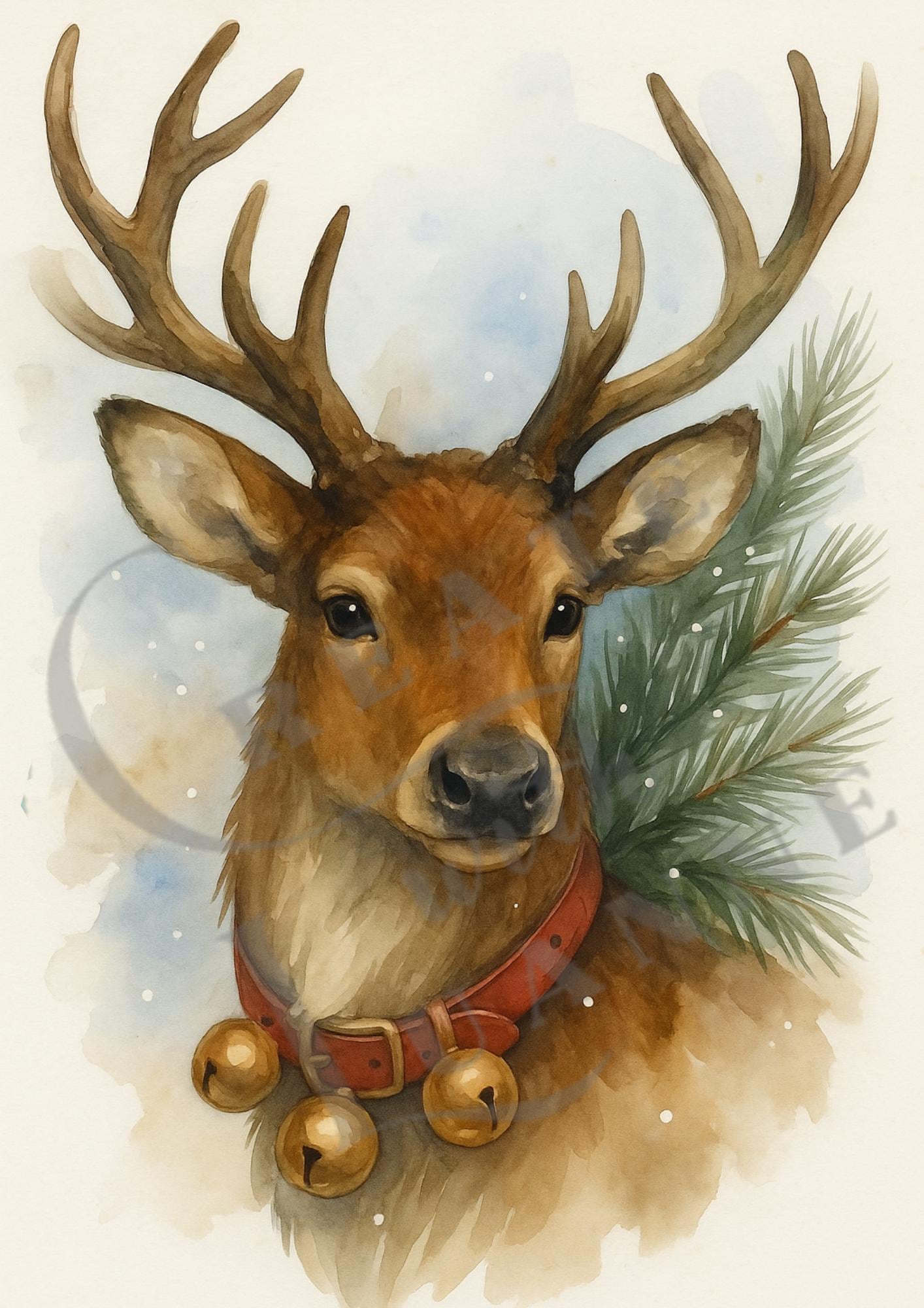 Jingle Bells Deer Portrait, A4 Single Resizable Printable, Decoupage ...