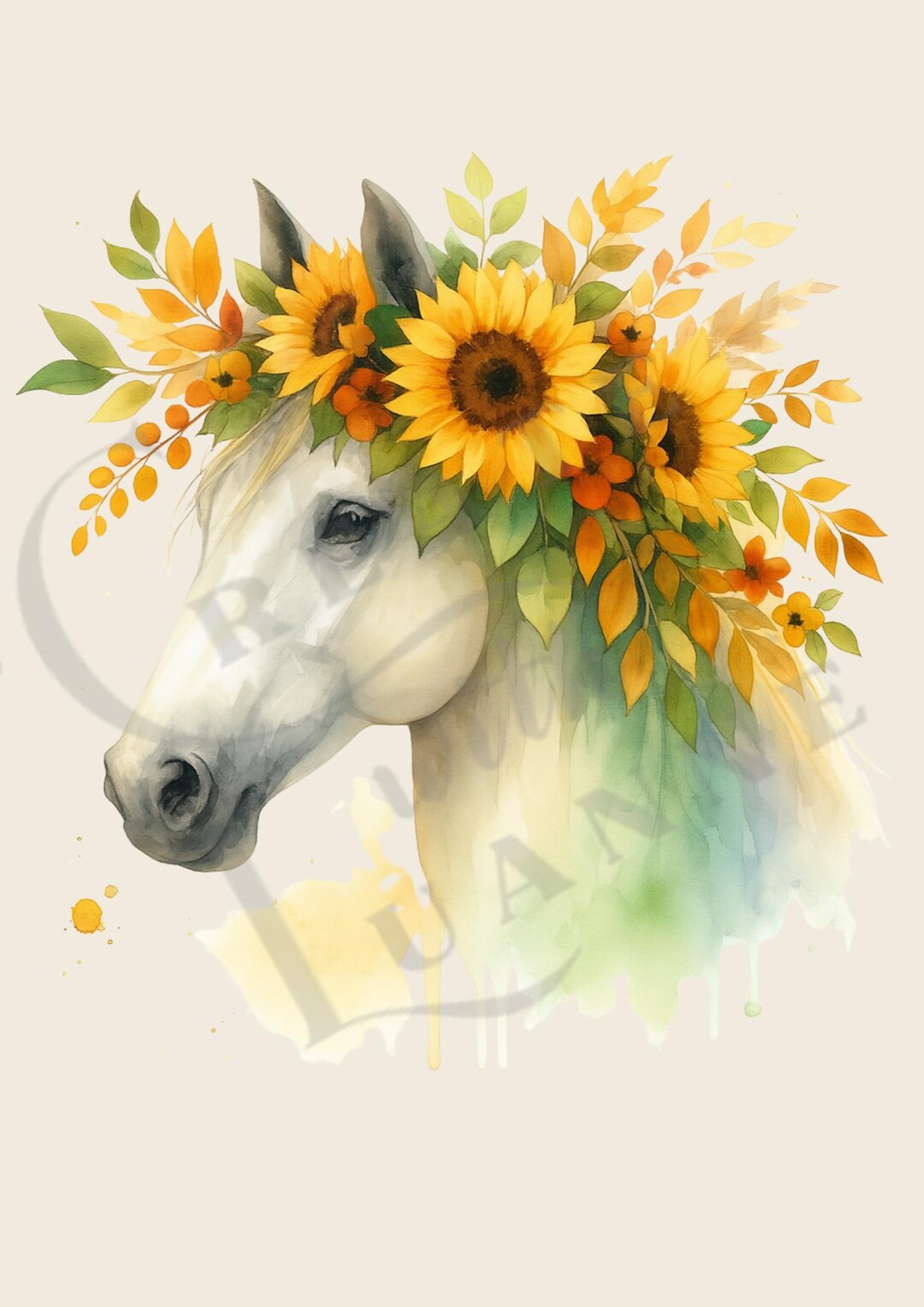 Sunflower Belle Horse With Sunflower Crown, A4 Single Printable ...