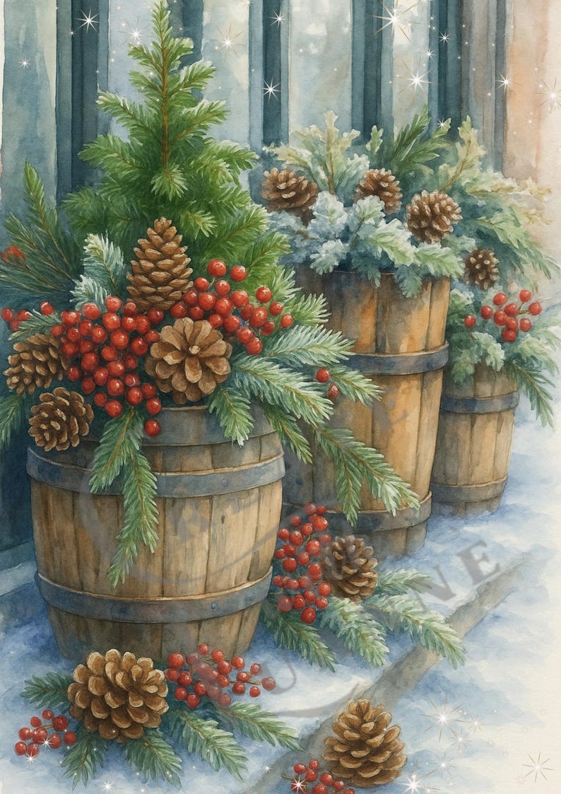 Rustic Whisky Barrel Holiday Planters, A4 Single Resizable Printable ...