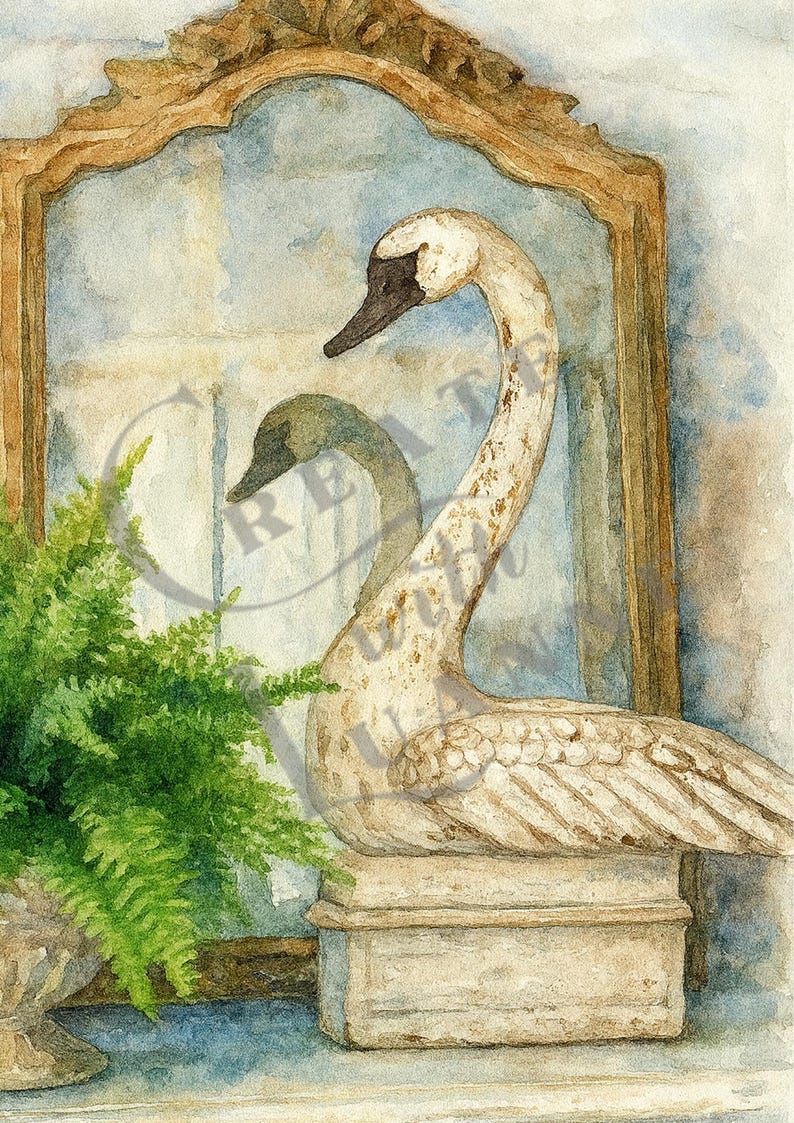 Swan Vanity Mirror Mantle, A4 Single Printable, Decoupage Image ...