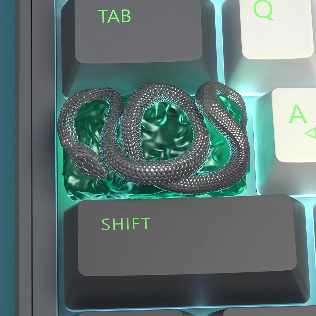 Green Snake Keycap - Handmade Resin Gamer Gift for Mechanical Keyboards ...