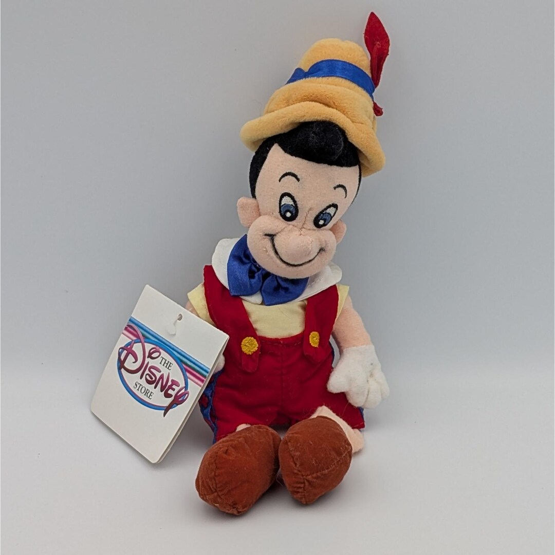 Disney Store Pinocchio Mini Bean Bag Plush 8 in Red Overalls Yellow Hat ...