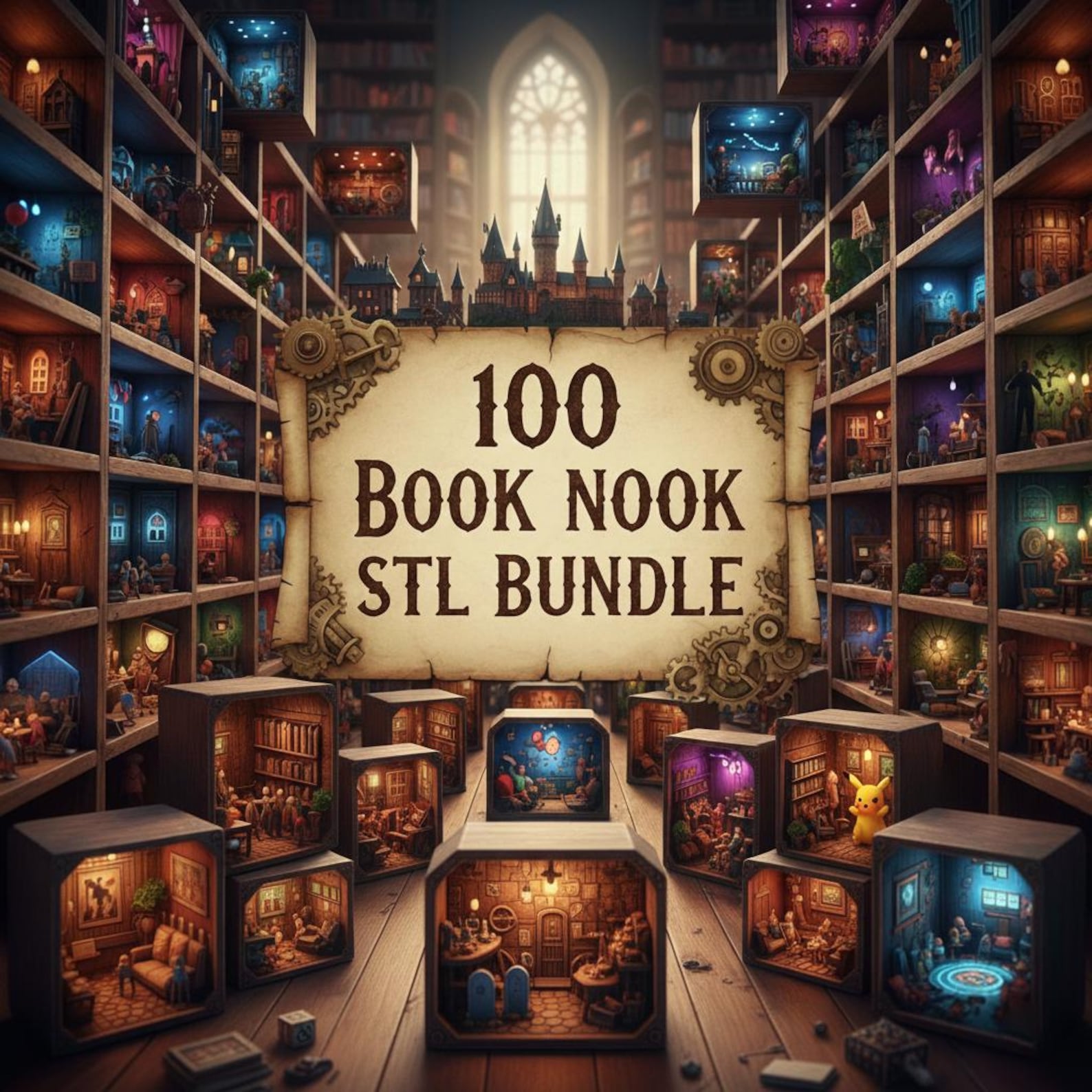 100+ Book Nook STL Bundle – Miniature Bookshelf Dioramas – Fantasy ...