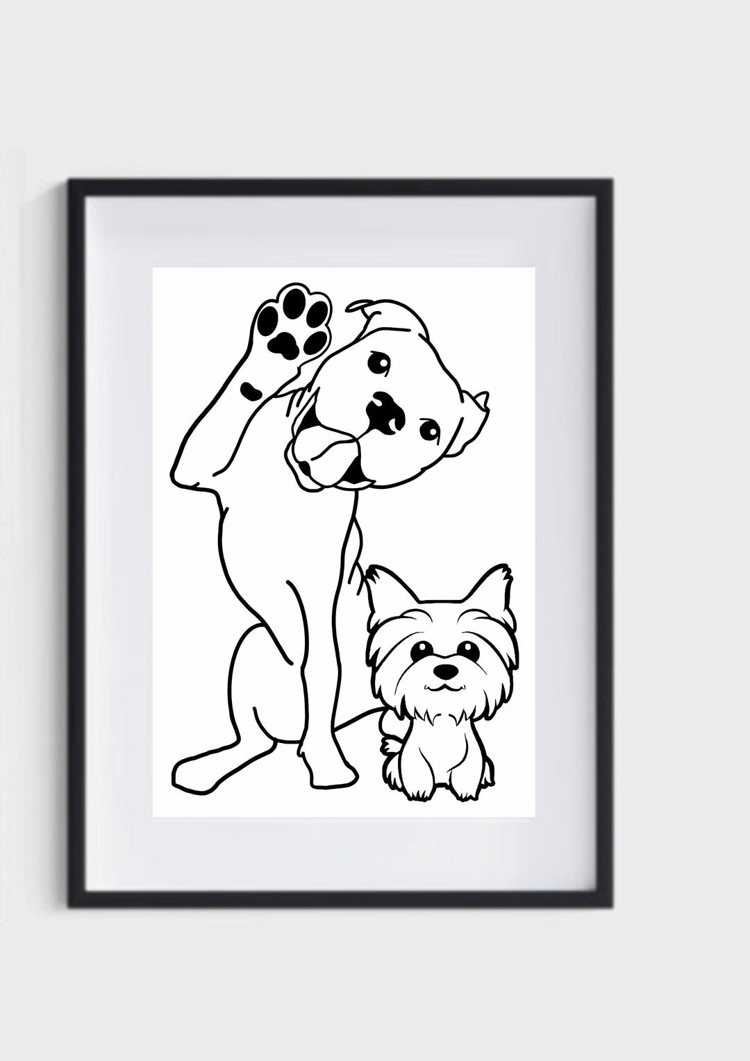 Cute Dog Duo Line Art – Waving Puppy & Yorkie for Pet Lovers - Etsy