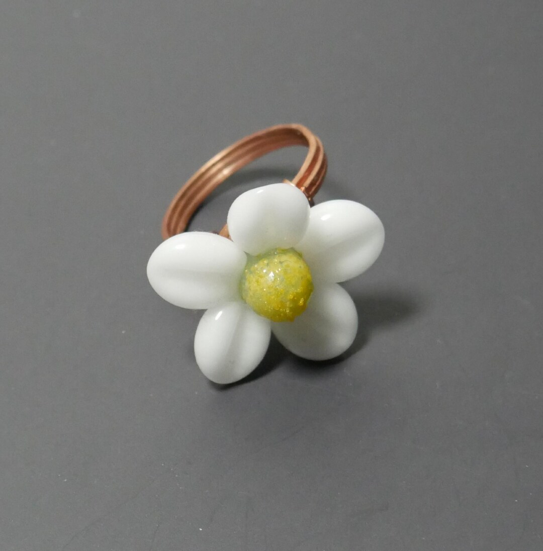 Handmade Glass Daisy Ring: Copper Wire Wrapped Flower Jewelry - Etsy