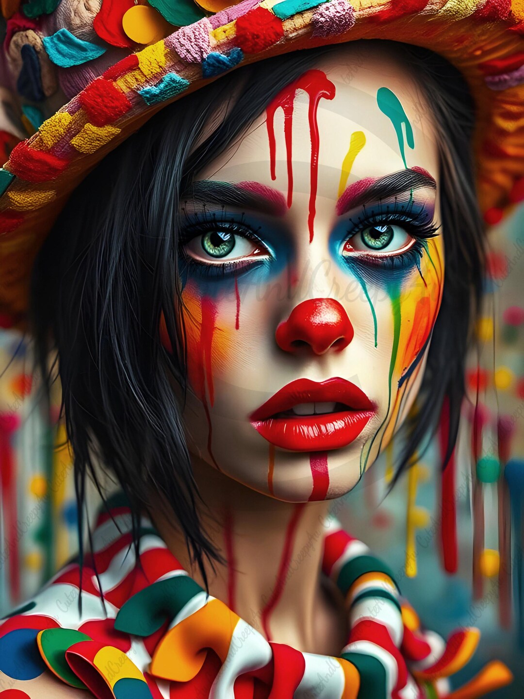 Female Clown Art Print: Colorful Whimsical Home Decor (digital Download ...