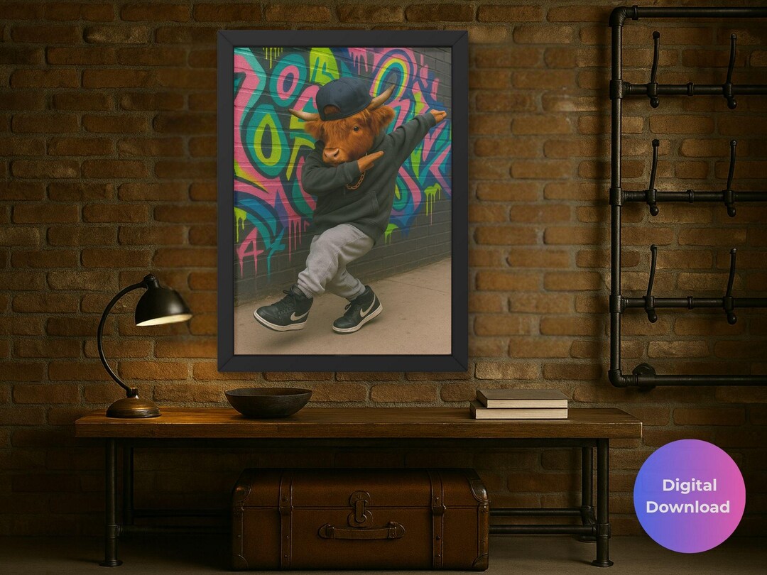 Hip Hop Highland Cow Print: Funny Graffiti Art (digital Download) - Etsy