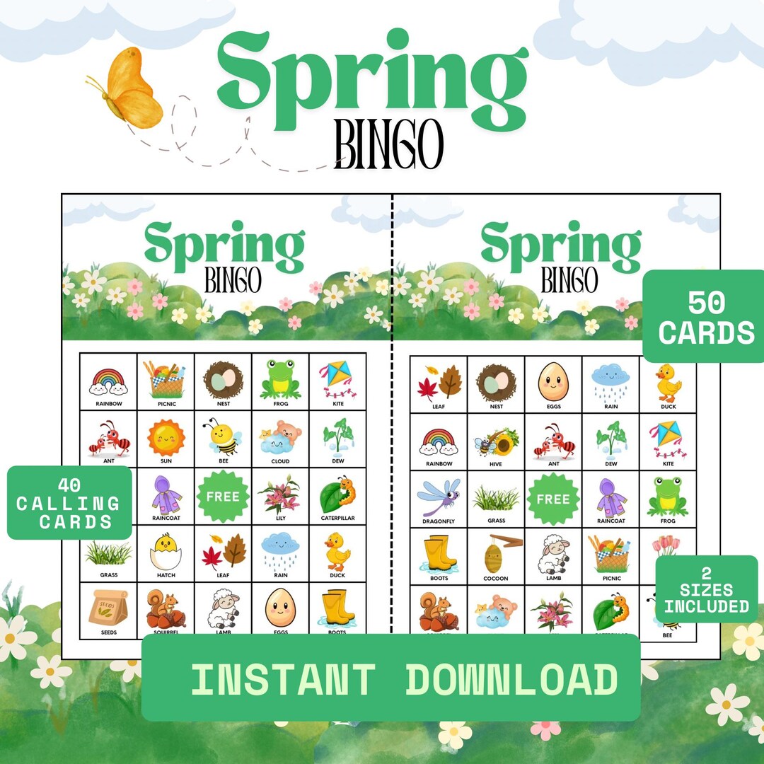 Spring Bingo Game for Kids – 50 Bingo Cards + 40 Calling Cards ...