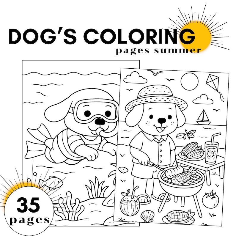 Dog’s Coloring Page Summer,coloring Summer for Kiss,printable Coloring ...