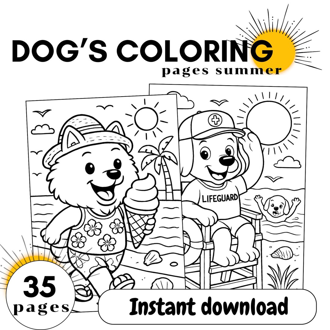 Dog’s Coloring Page Summer,coloring Summer for Kiss,printable Coloring ...