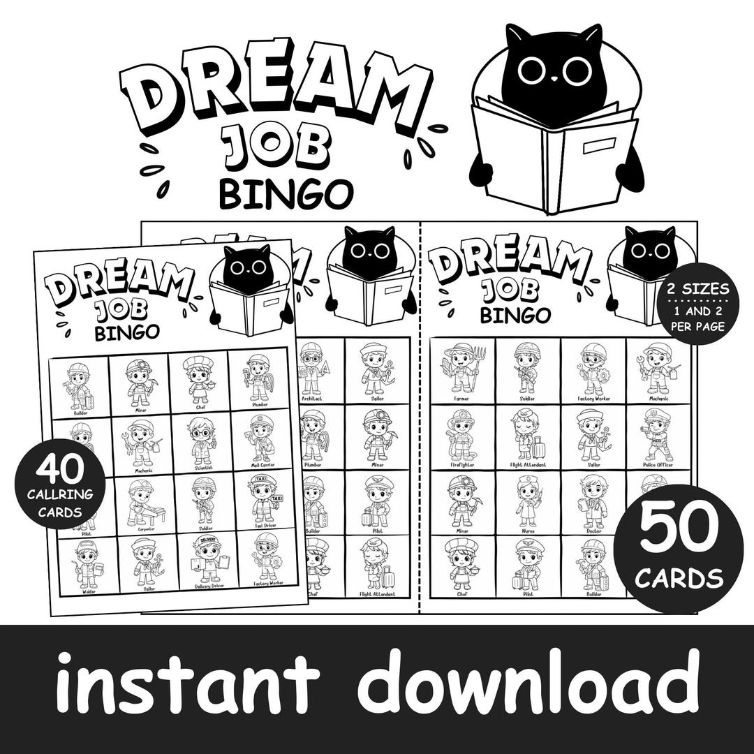 Dream Job Bingo Game: Career-themed Bingo Cards for Kids (printable PDF ...