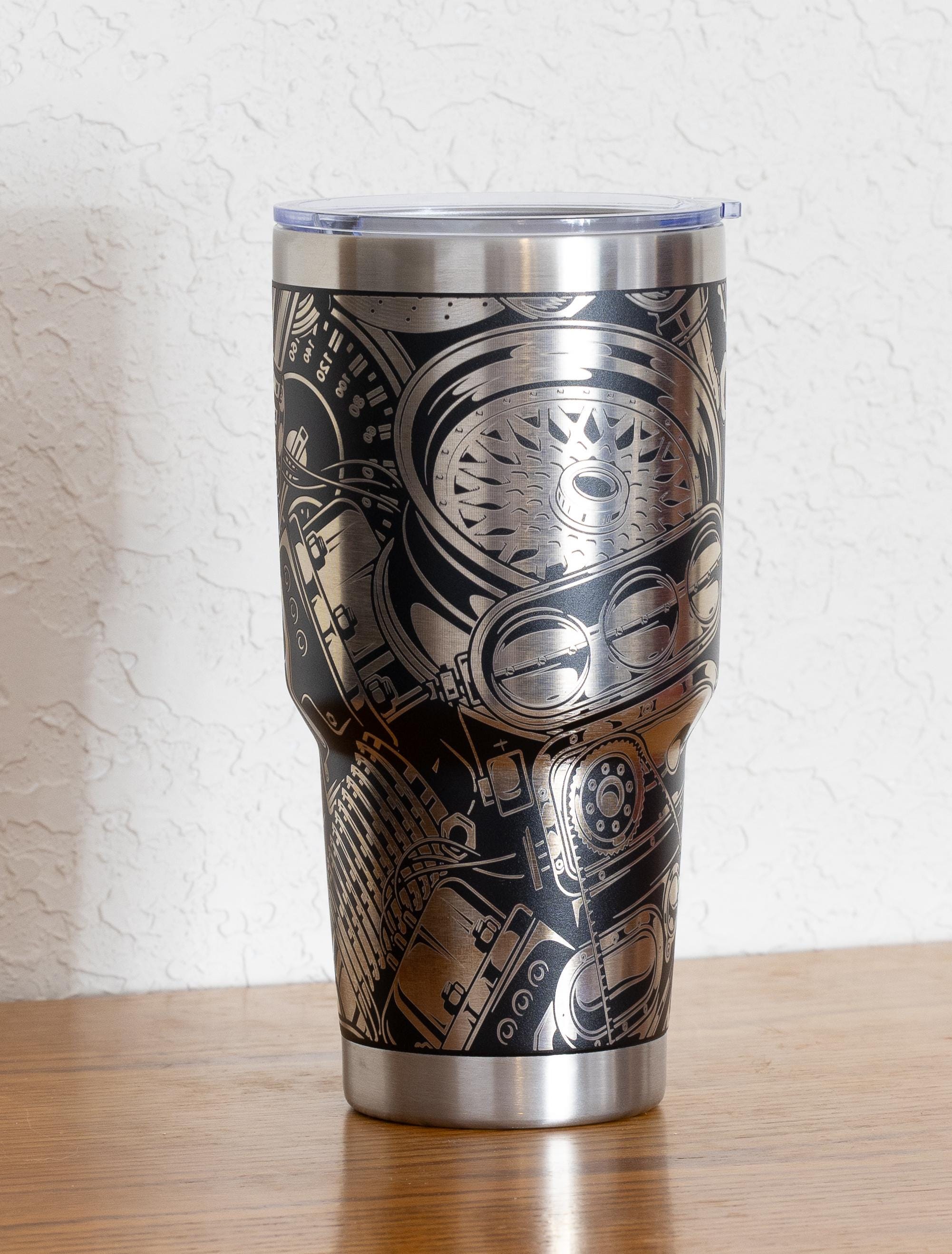 Car Lover Tumbler: Laser Engraved Engine Design, 30oz Stainless Steel ...