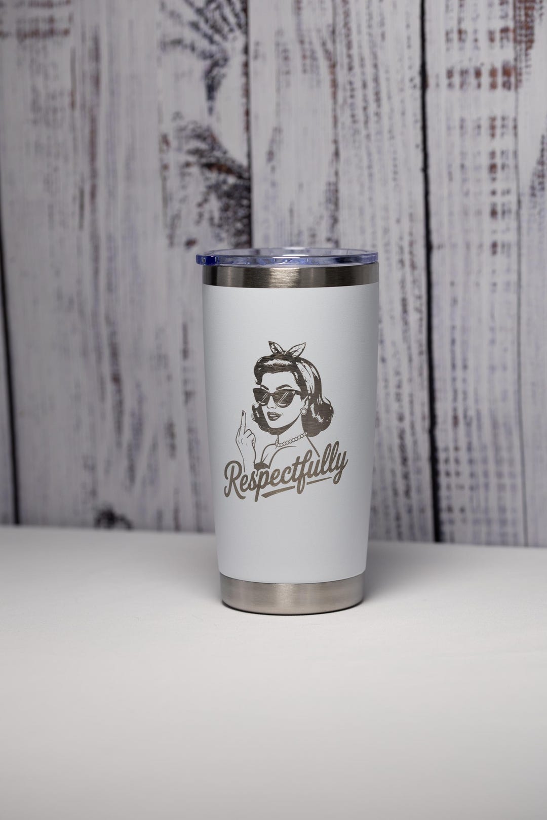 20 Oz Retro Lady Respectfully Middle Finger Laser Engraved Tumbler ...