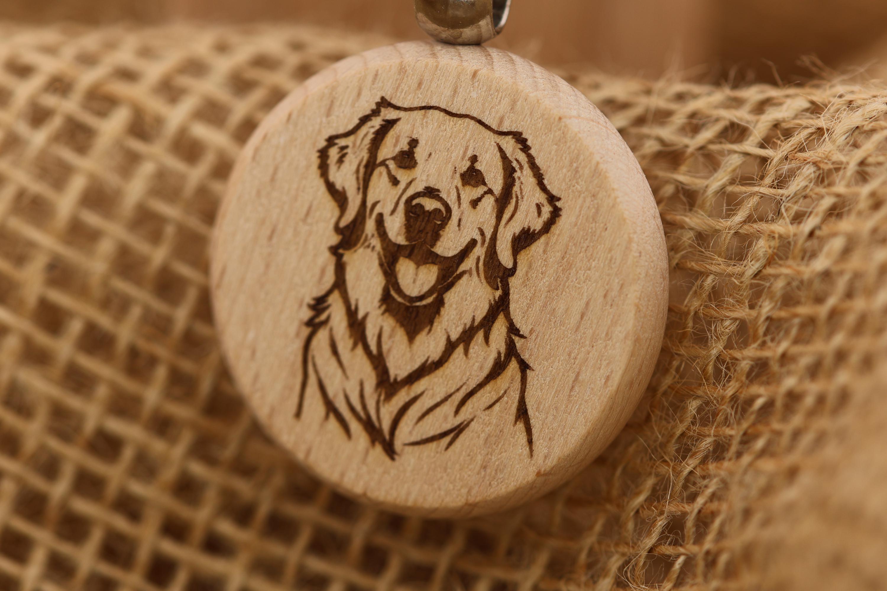 Golden Retriever Keychain - Laser Engraved Hardwood With Metal Ring - Etsy