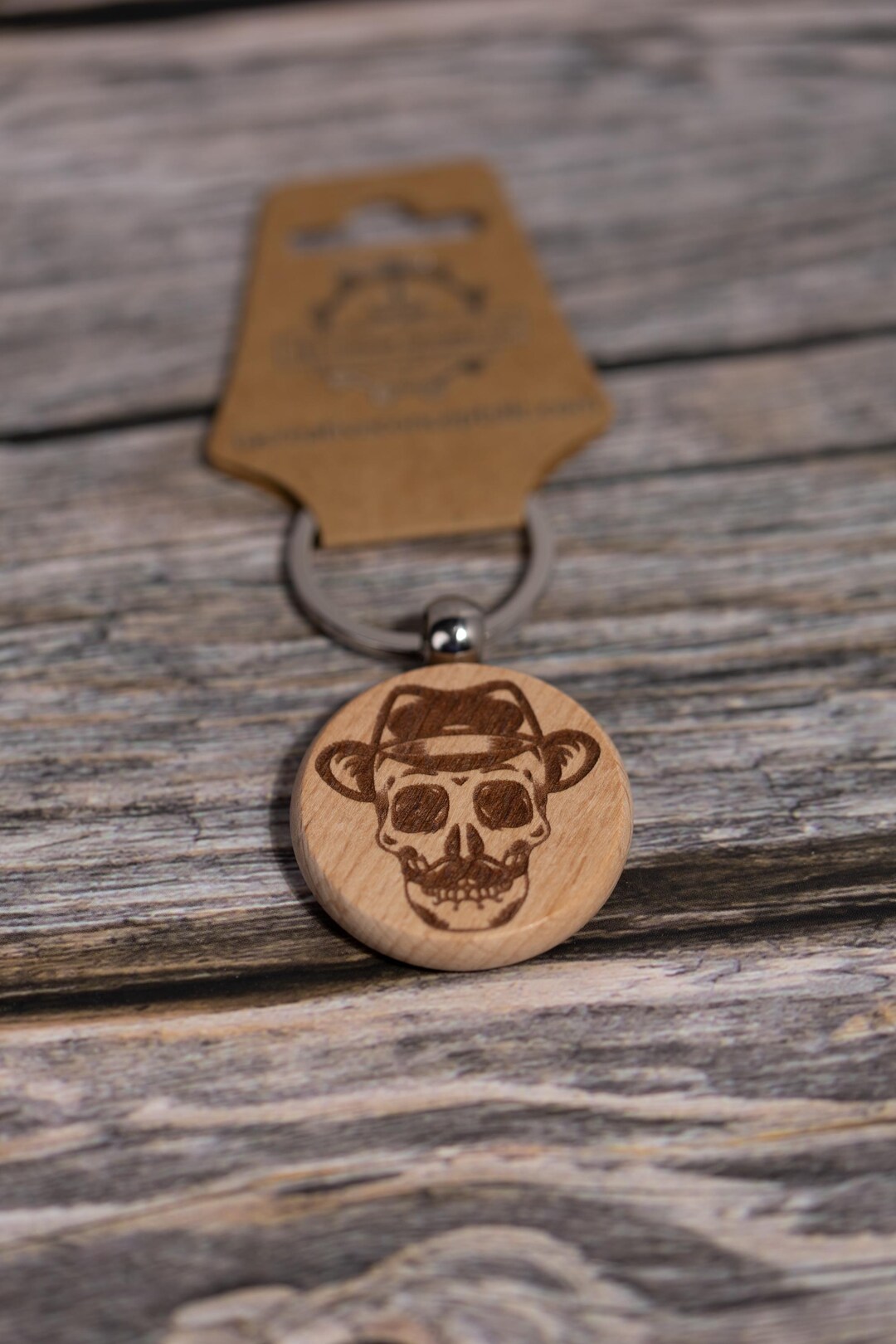 Laser Engraved Hardwood Skull Keychain / Bag Charm: Fedora & Mustache ...