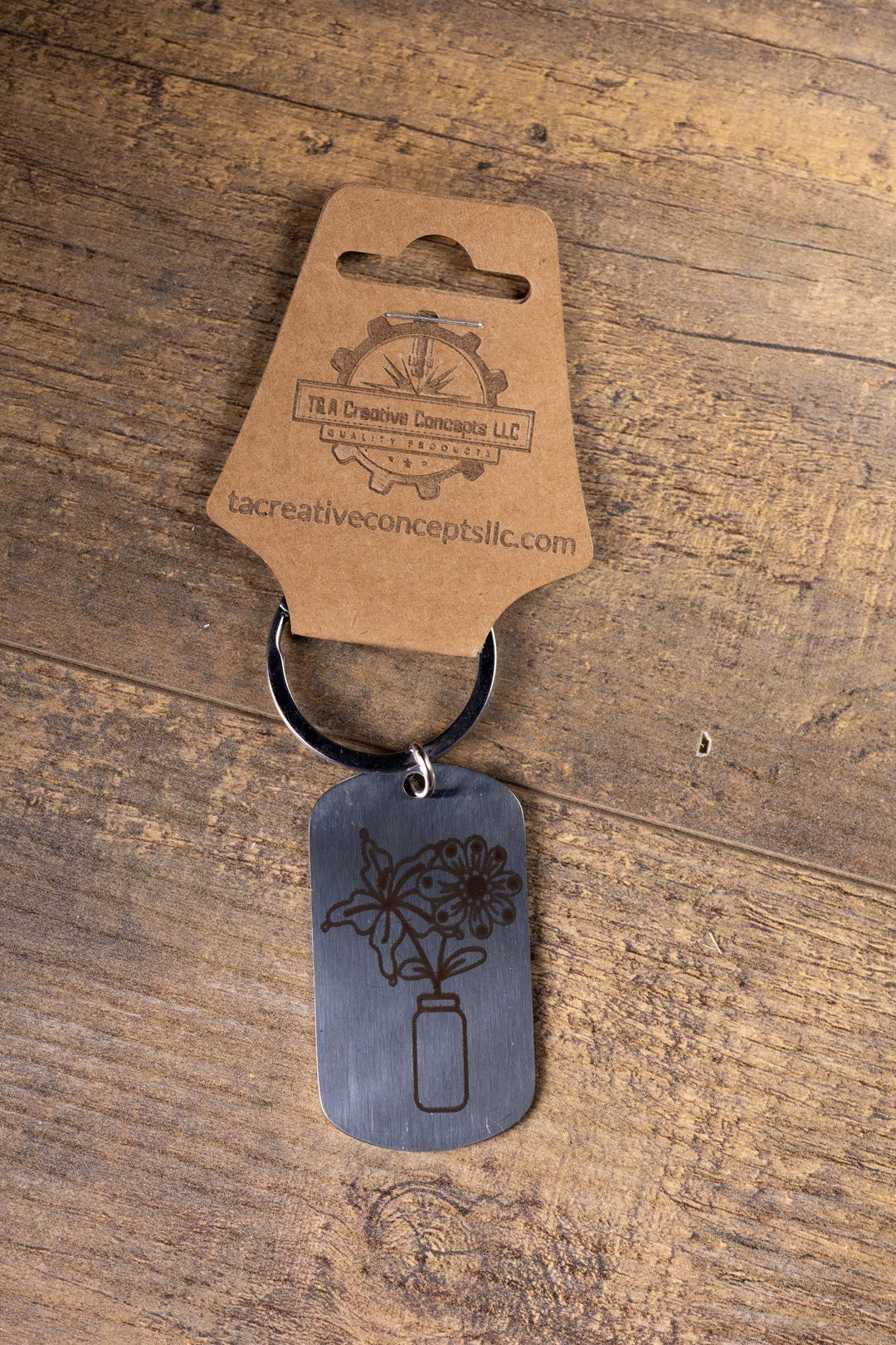 Floral Vase Keychain: Engraved Stainless Steel With Mirror Shine - Etsy
