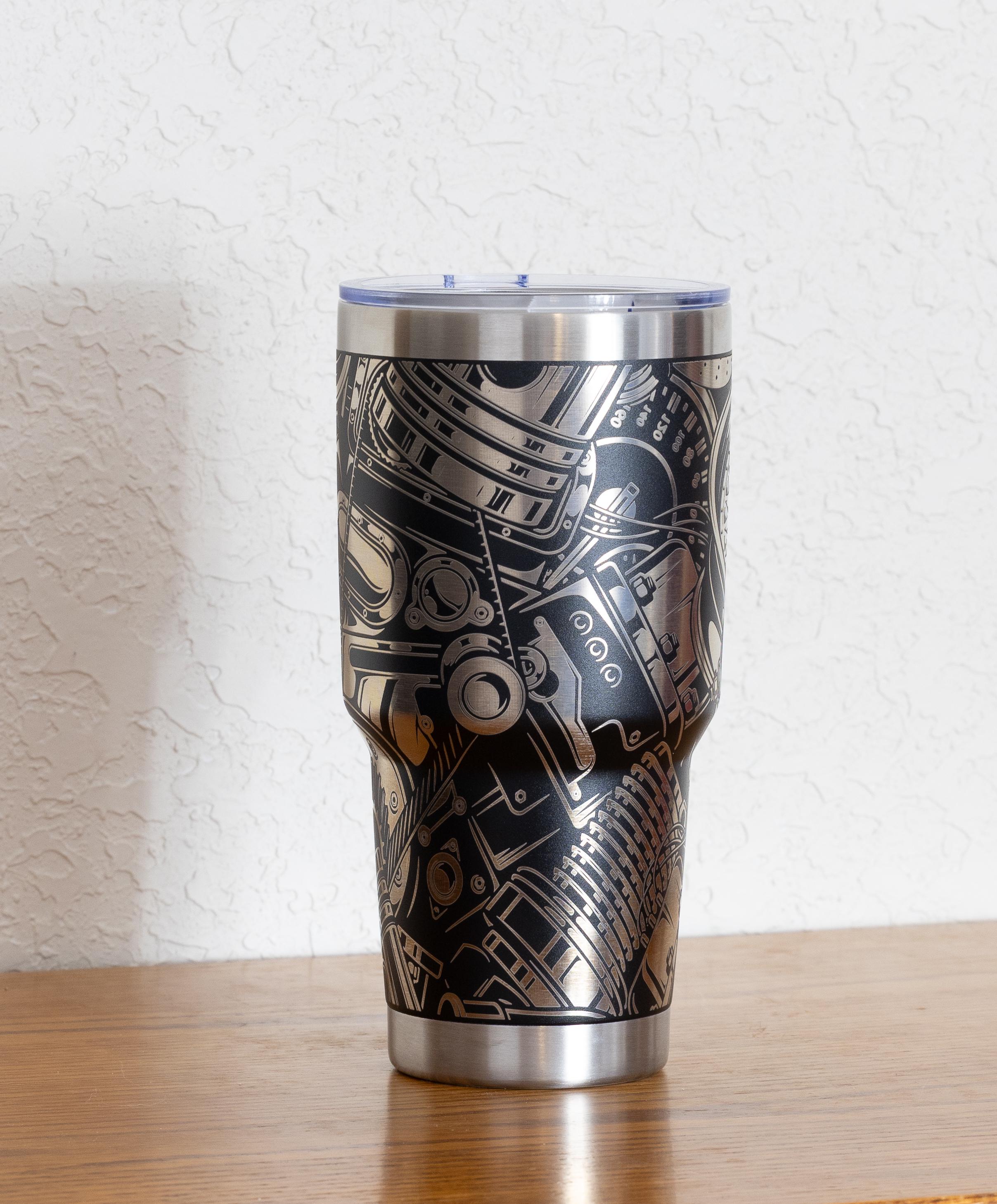 Car Lover Tumbler: Laser Engraved Engine Design, 30oz Stainless Steel ...