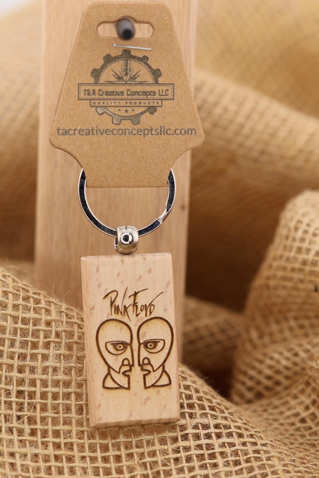 Pink Floyd Division Bell Keychain: Double-sided Laser Engraved Hardwood ...
