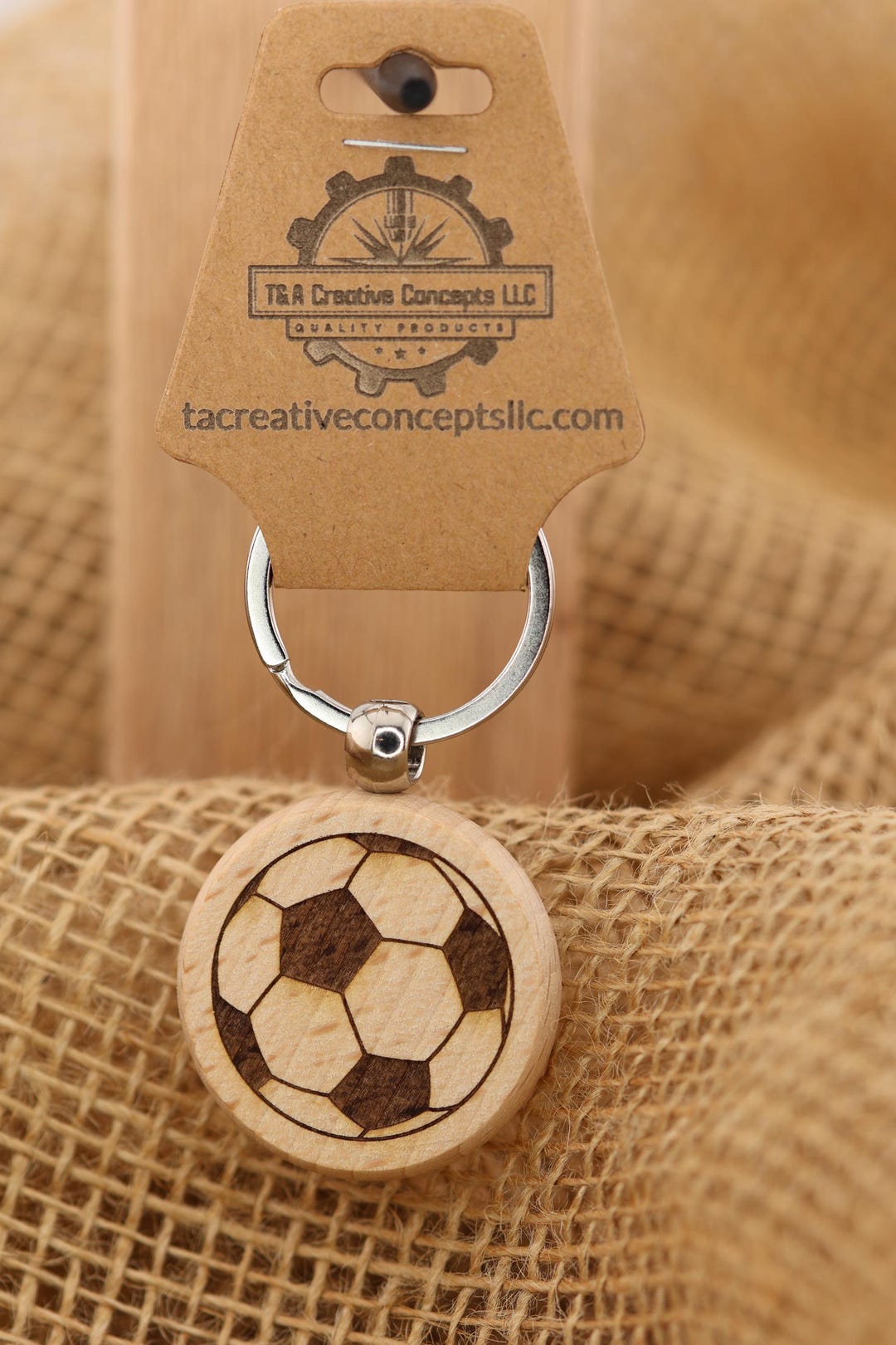 Laser Engraved Soccer Ball Keychain - Hardwood With Stainless Steel ...