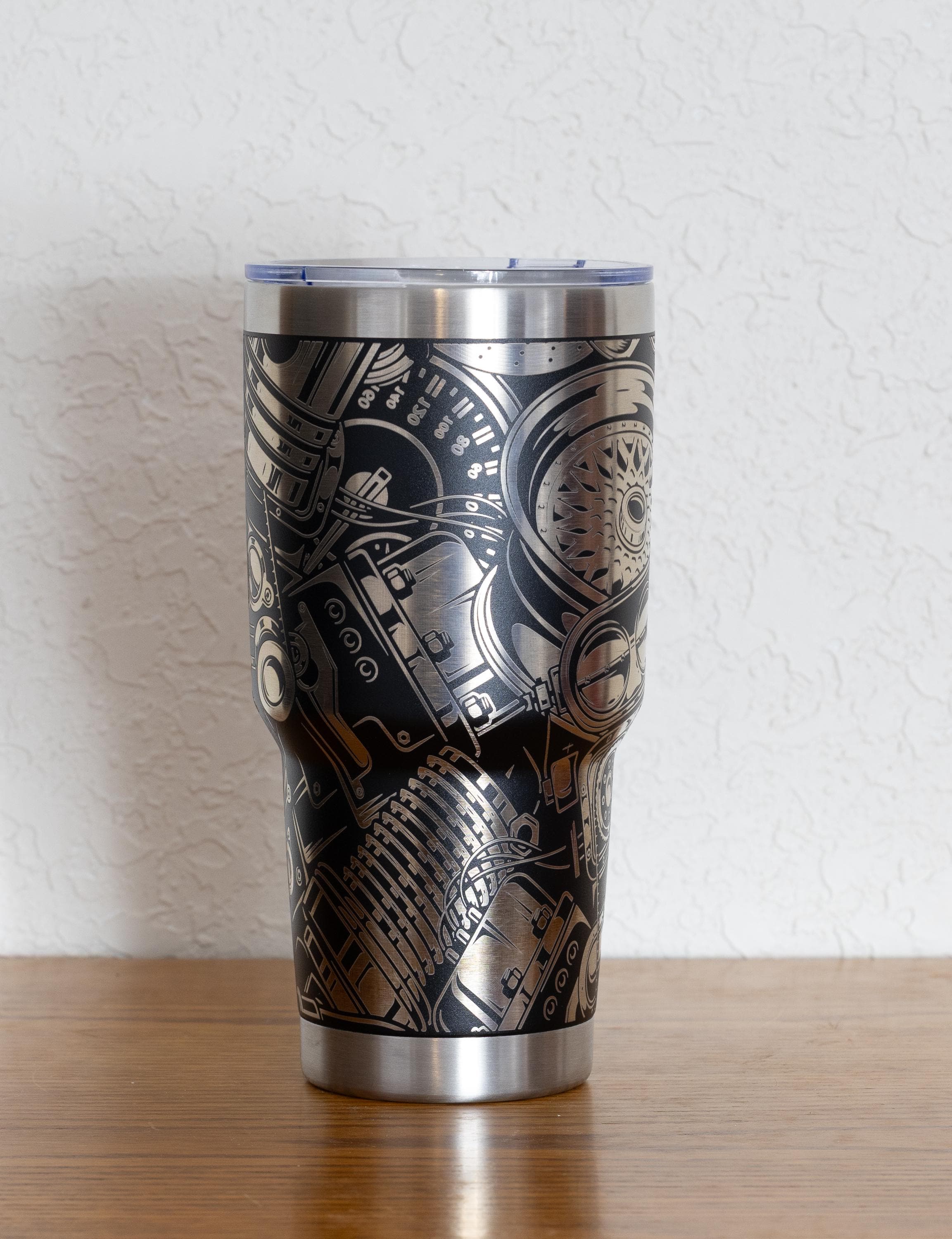 Car Lover Tumbler: Laser Engraved Engine Design, 30oz Stainless Steel ...