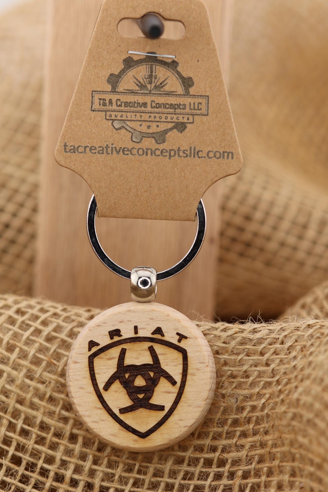 Ariat Keychain / Bag Charm: Laser Engraved Hardwood, Equestrian Cowboy ...