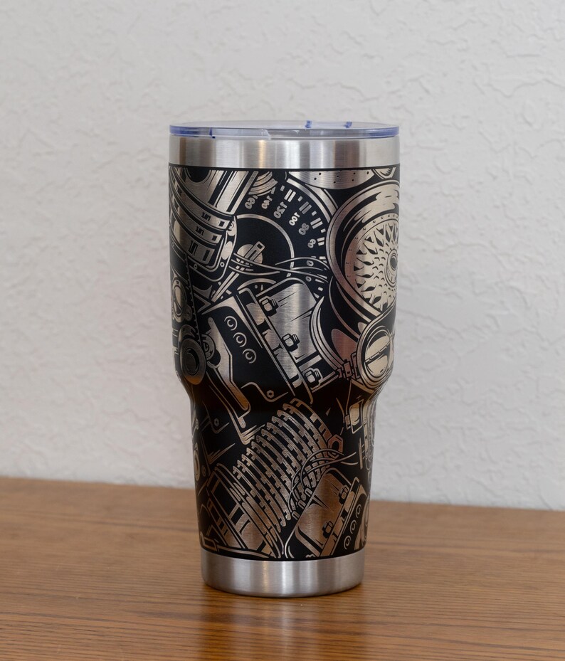 Car Lover Tumbler: Laser Engraved Engine Design, 30oz Stainless Steel ...