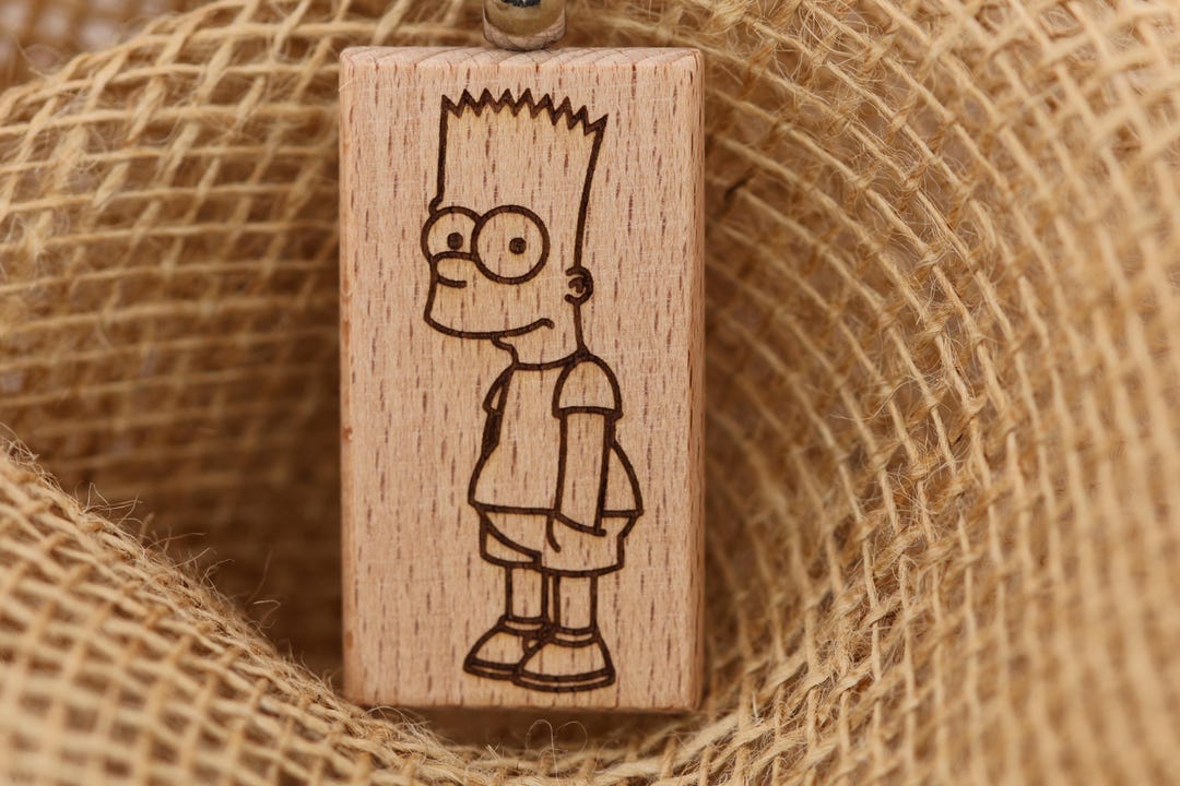 Bart Simpson Keychain, Hardwood Double-sided Engraving (stainless Steel ...