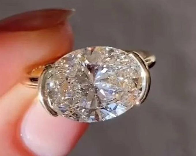 Half Bezel Set Oval Cut Engagement Ring Yellow Gold 3CT Modern ...