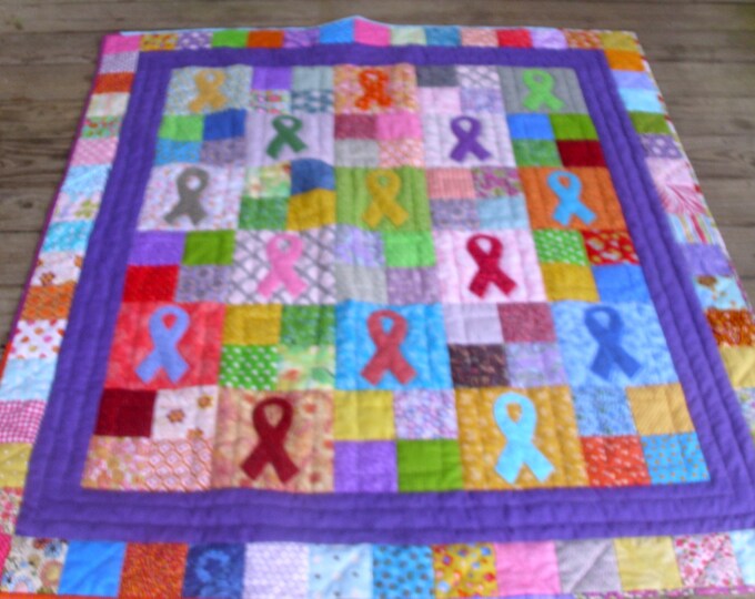 Cancer Awareness Quilt / Ovarian Cancer Quilt / Patchwork Cancer Quilt ...