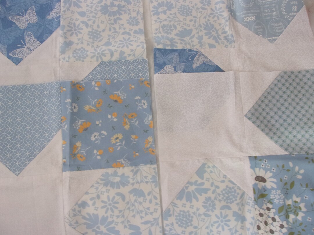 Blue & White Floral Quilt Blocks: Pieced 10" Squares, Set of 4 - Etsy