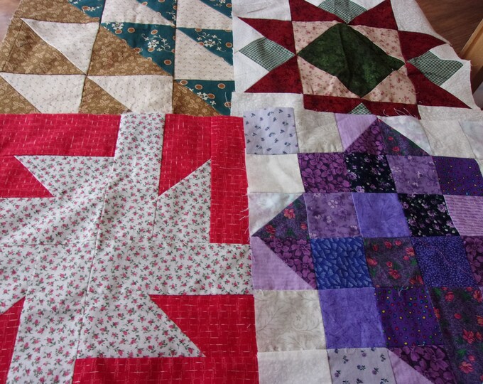 One Lot 15 Quilt Blocks Mostly 12" Various Patterns and Colors Machine ...