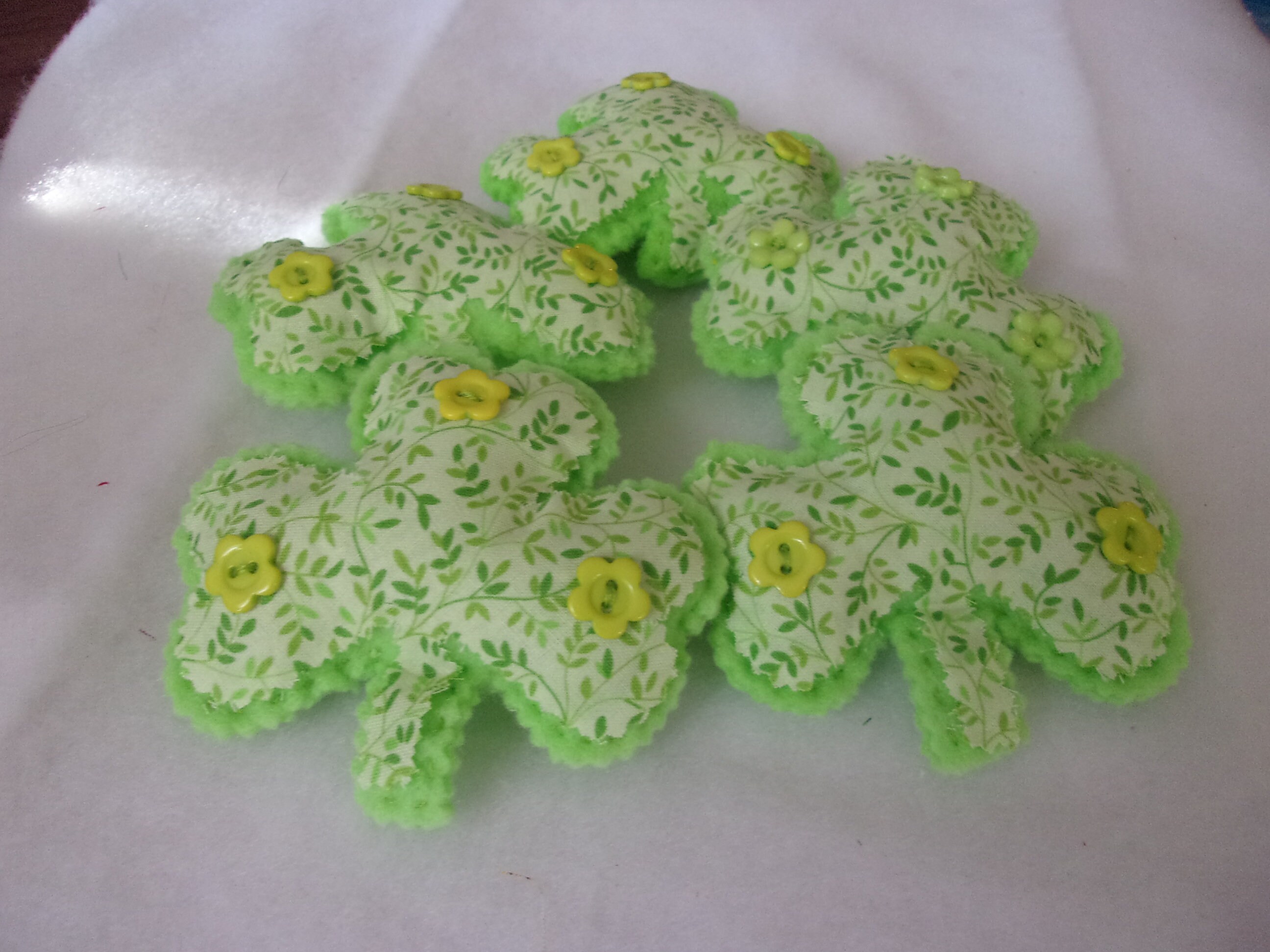 Set of Five 5 Light Green Floral Shamrocks on Light Green Felt With ...