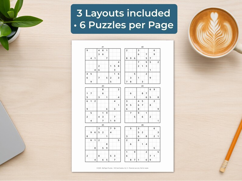 Hard Sudoku Printable PDF — 100 Puzzles With Solutions for Adults ...