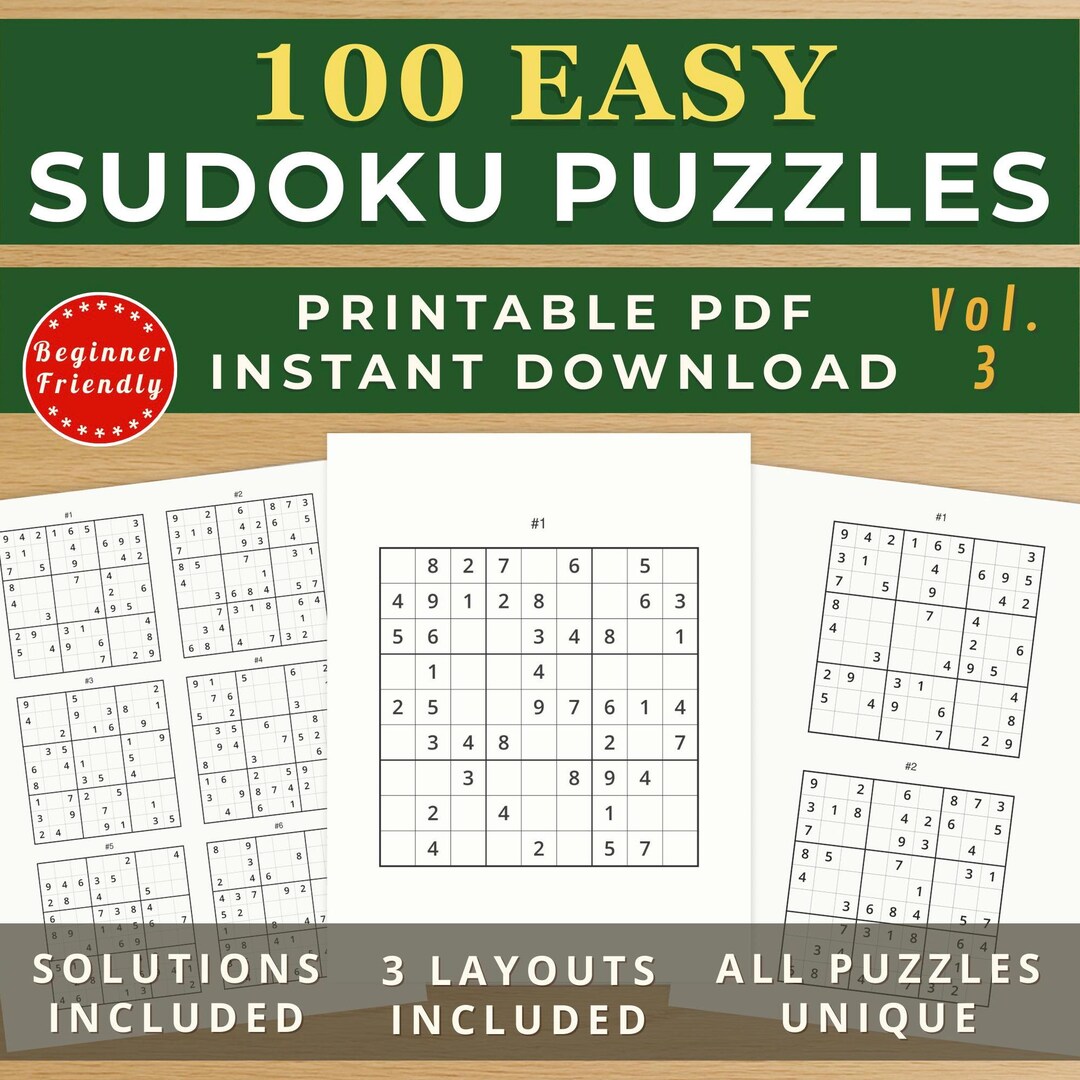 100 Easy Sudoku Printable PDF Vol. 3 – for Teenagers, Adults & Seniors ...