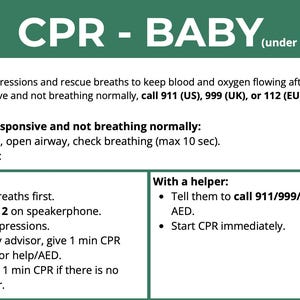 CPR Baby First Aid Guide Infant CPR Printable Chart Digital Download ...